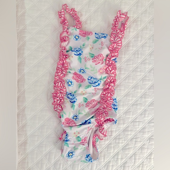 Classic Whimsy | Swim | Classic Whimsy Hot Pink Blue Floral Ruffle One ...